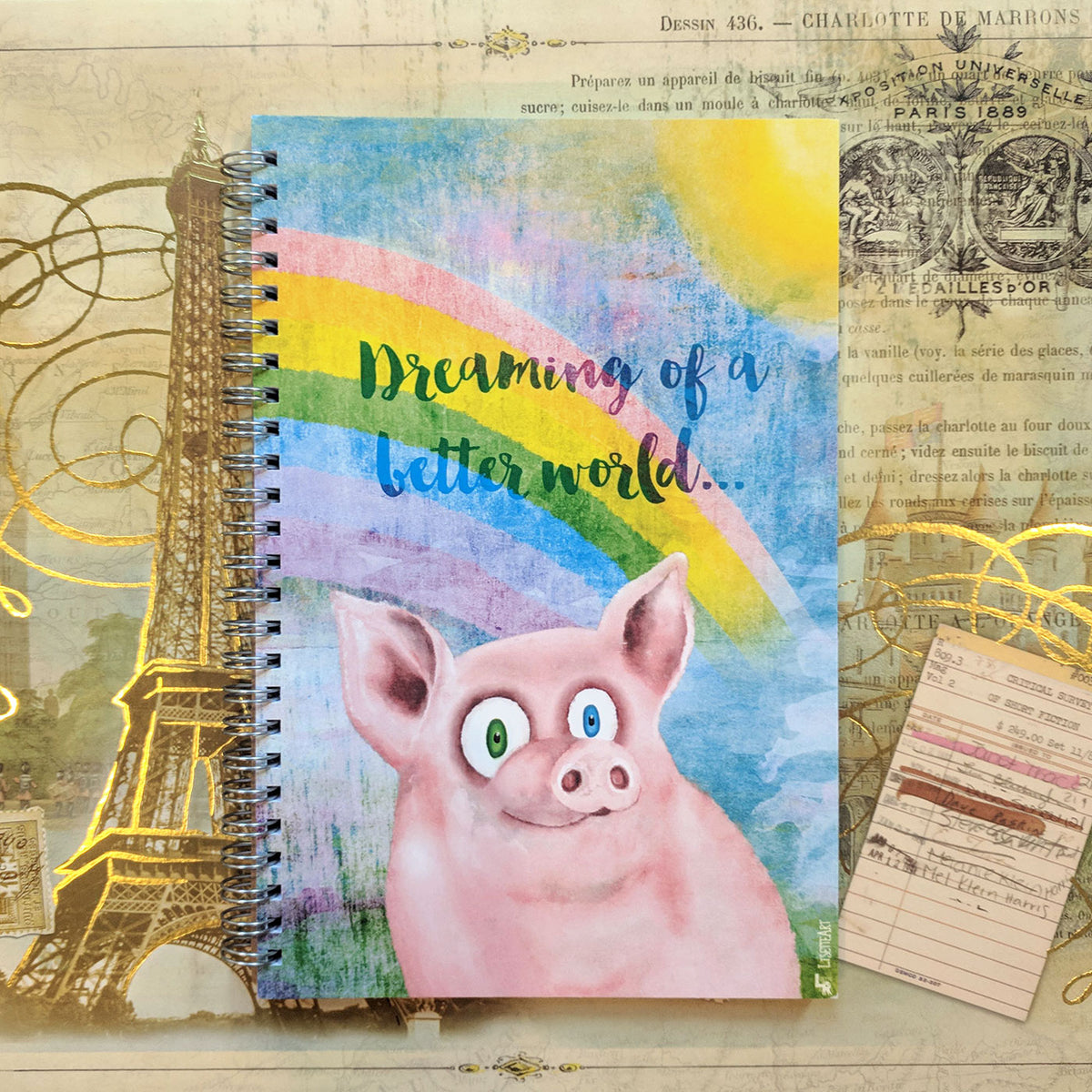 "Happy Pig" Spiral Notebook Vegan Journal – LisetteArt Shop