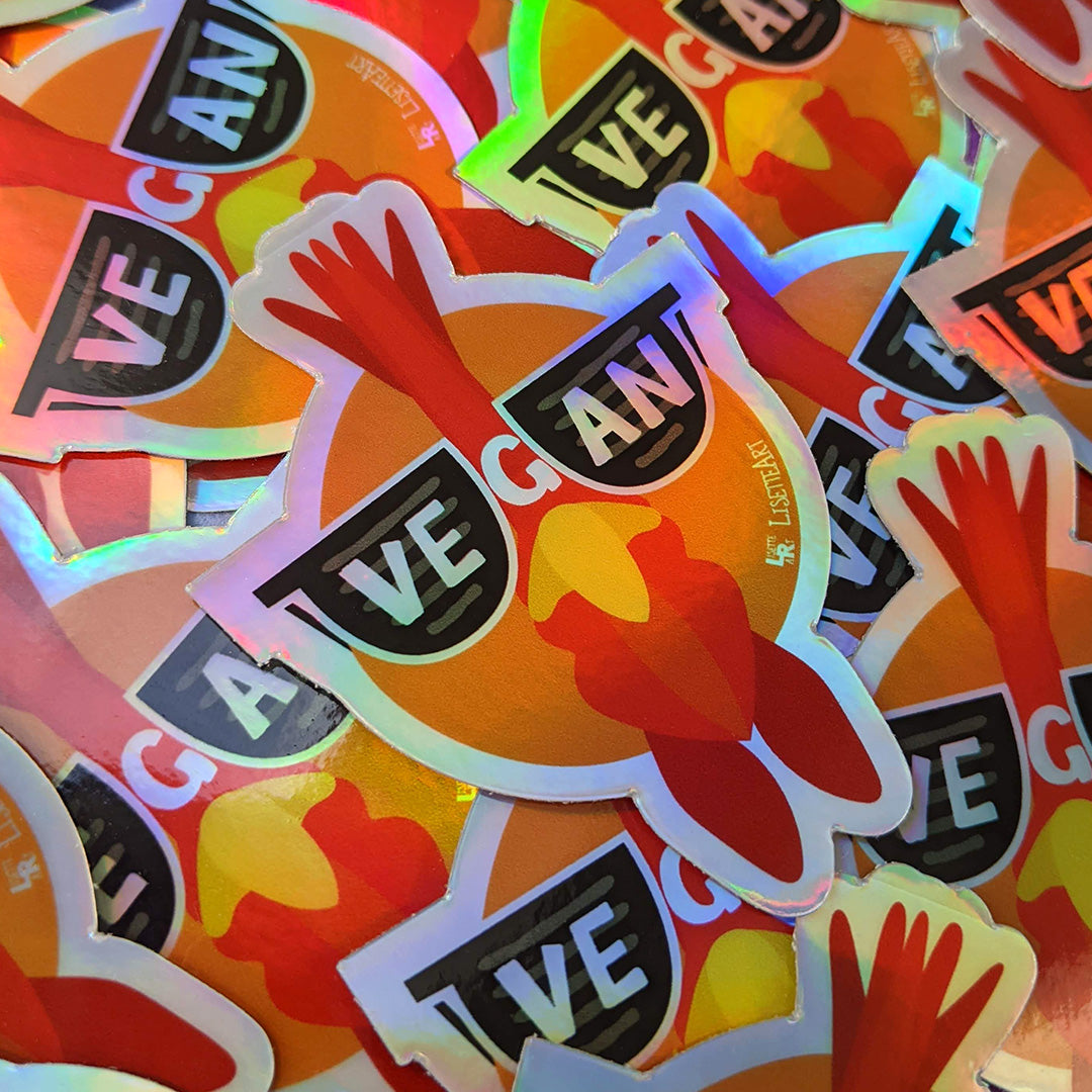 "Vegan Sunglasses" Cool Chicken Holographic Vinyl Sticker – LisetteArt Shop