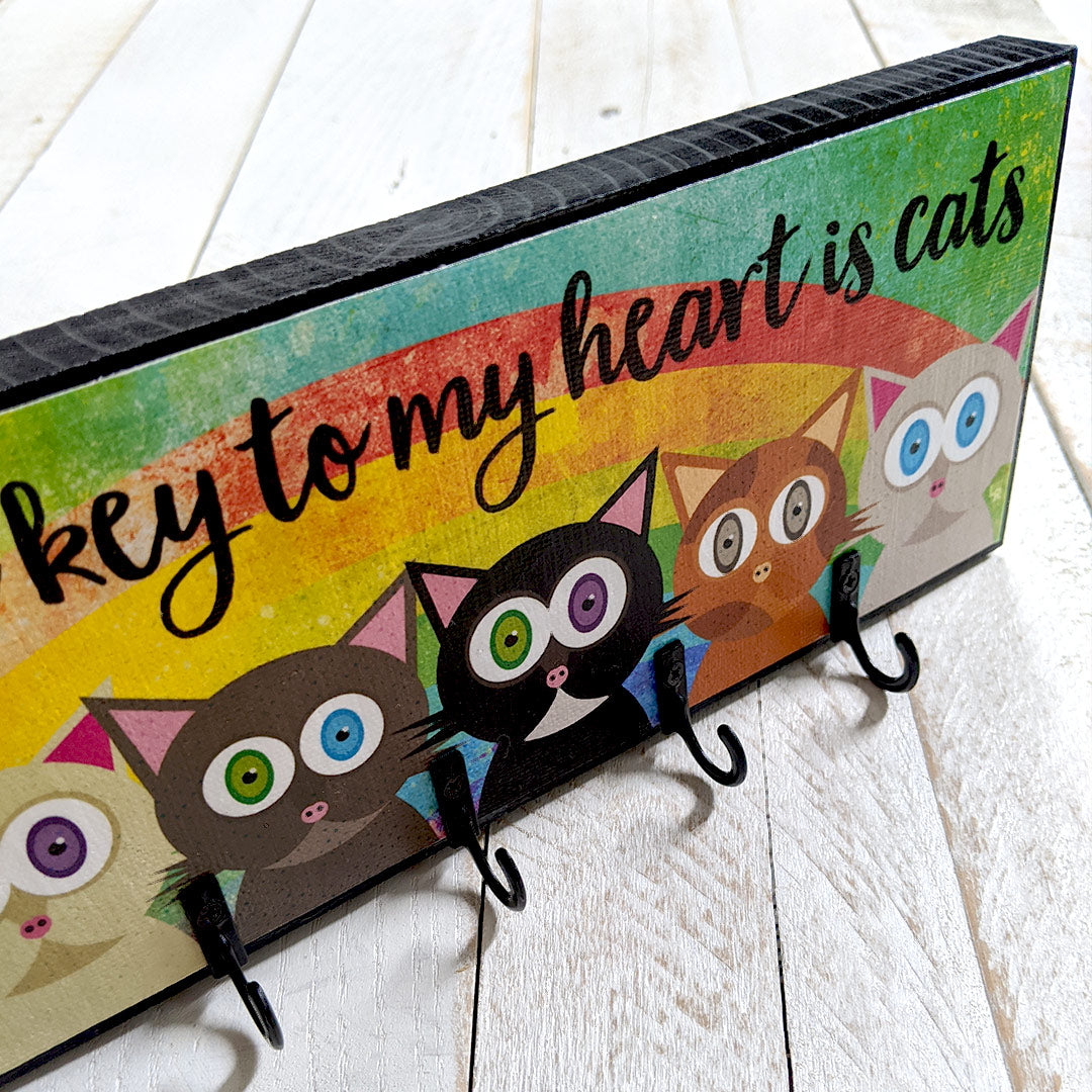 "The key to my heart is cats" Whimsical Cat Art Key Holder – LisetteArt ...